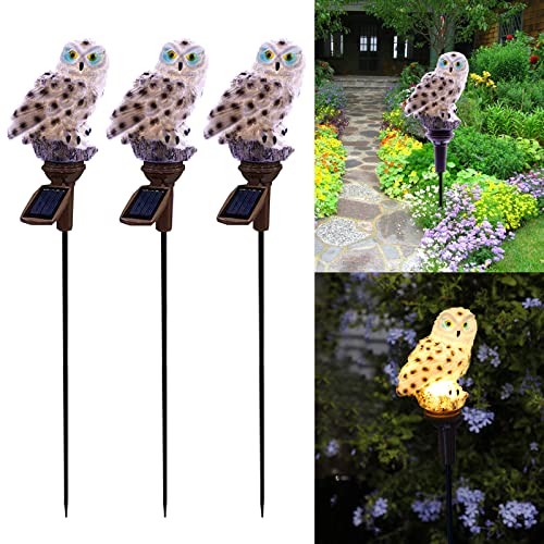 YUEFA Solar Owl Light, 3 Pack Owl Solar Light, Owls for Garden Stake Lights Outdoor Waterproof, Garden Yard Lawn Patio Landscape Lighting Decoration (White)