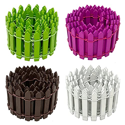 4pcs Mini Fence for Fairy Garden, 35.5 inch Wood Miniature Picket Fence Border Decoration for DIY Bonsai, Succulents, Plant Pots, Dollhouse Yard, Miniature Village Garden Ornament 4 Colors