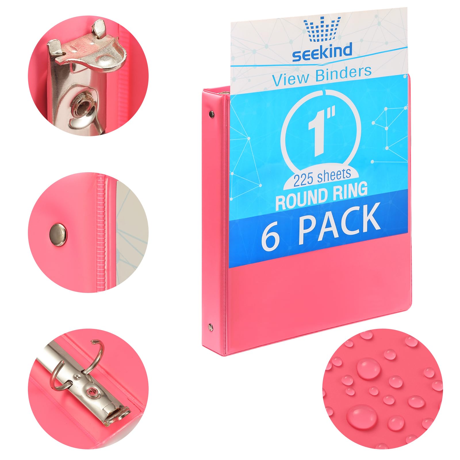 1 Inch 3 Ring Binders,SEEKIND View Binders,Holds Up to 8.5"11" Paper,Customizable Clear Cover,for Home,Office, and School Supply,6 Pack
