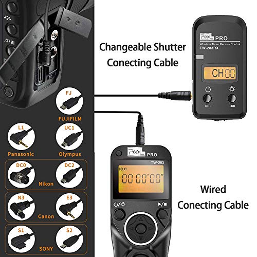 Pixel TW-283 E3 Wireless Shutter Release Cable Wired Remote Control Compatible Compatible for Canon XT XTi XS XSi T1i T2i T3 T3i T4i T5 T5i T6i SL1 EOS1300D 300D 60D 60Da 70D 80D