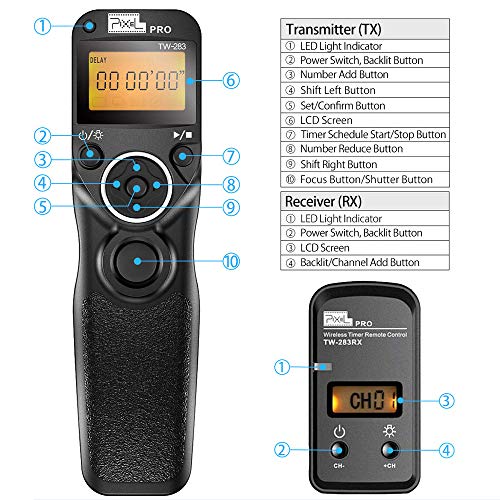 Pixel TW-283 E3 Wireless Shutter Release Cable Wired Remote Control Compatible Compatible for Canon XT XTi XS XSi T1i T2i T3 T3i T4i T5 T5i T6i SL1 EOS1300D 300D 60D 60Da 70D 80D