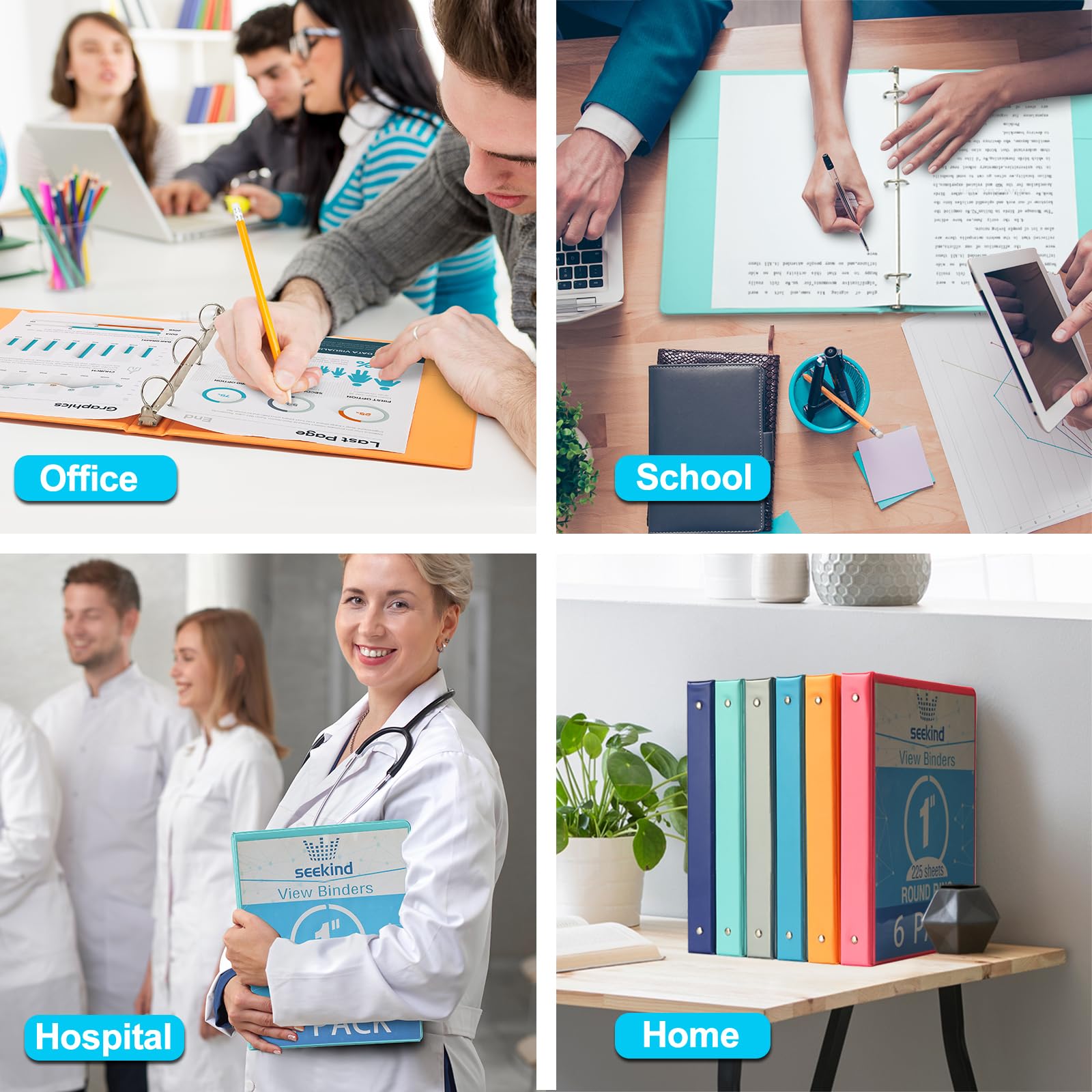 1 Inch 3 Ring Binders,SEEKIND View Binders,Holds Up to 8.5"11" Paper,Customizable Clear Cover,for Home,Office, and School Supply,6 Pack