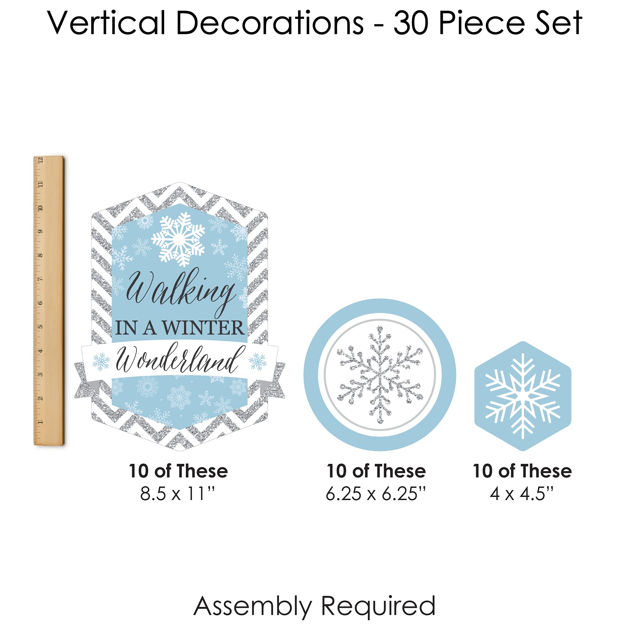 Big Dot of Happiness Winter Wonderland - Snowflake Holiday Party and Winter Wedding DIY Dangler Backdrop - Hanging Vertical Decorations - 30 Pieces