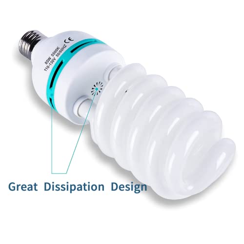 2Pcs 85W Light Bulb 5500K CFL Roas Daylight Spiral Softbox Lighting Kit Bulb in E27/E26 Socket for Photography Photo Box (135w-2p)