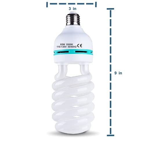 2Pcs 85W Light Bulb 5500K CFL Roas Daylight Spiral Softbox Lighting Kit Bulb in E27/E26 Socket for Photography Photo Box (135w-2p)