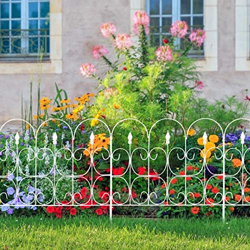 Amagabeli 5 Panel Decorative White Garden Fence 10ft(L) x32in(H) Total Animal Barrier for Dog Coated Metal Rustproof Iron Wire Border Folding Patio Garden Fencing Flower Bed Section Edging ET302