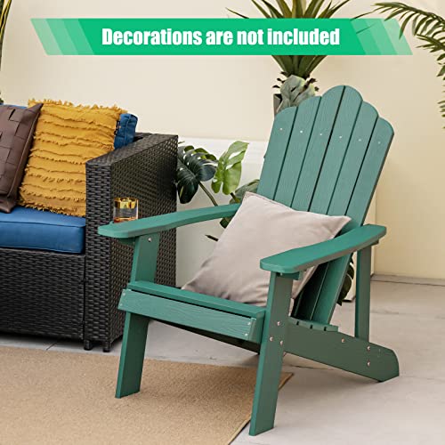 Giantex Outdoor Adirondack Chair - Oversized Patio Chairs w/Hidden Cup Holder, Realistic Wood Grain, 380 LBS Weight Capacity, Weather Resistant Firepit Chairs for Backyard, Garden (1, Dark Green)