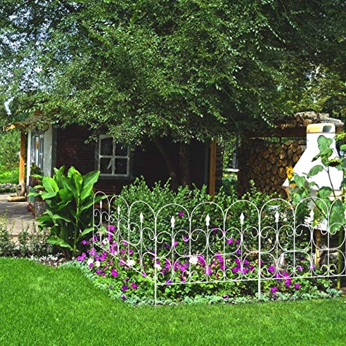 Amagabeli 5 Panel Decorative White Garden Fence 10ft(L) x32in(H) Total Animal Barrier for Dog Coated Metal Rustproof Iron Wire Border Folding Patio Garden Fencing Flower Bed Section Edging ET302