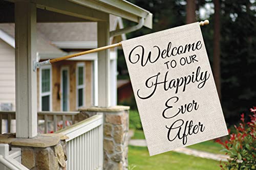 Newlyweds Gift Welcome To Our Happily Ever After House Flag Wedding Gift for Bride and Groom (Welcome Happily Ever After)