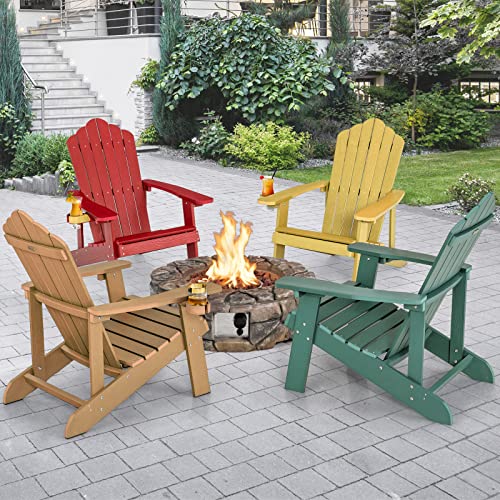 Giantex Outdoor Adirondack Chair - Oversized Patio Chairs w/Hidden Cup Holder, Realistic Wood Grain, 380 LBS Weight Capacity, Weather Resistant Firepit Chairs for Backyard, Garden (1, Dark Green)