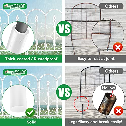 Amagabeli 5 Panel Decorative White Garden Fence 10ft(L) x32in(H) Total Animal Barrier for Dog Coated Metal Rustproof Iron Wire Border Folding Patio Garden Fencing Flower Bed Section Edging ET302