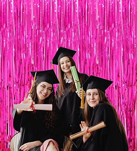 2pcs 3.2ft x 8.2ft Hot Pink Metallic Tinsel Foil Fringe Curtains for Birthday Wedding Bridal Shower Baby Shower Bachelorette Celebration Party Decorations