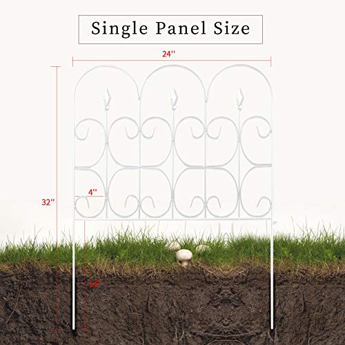 Amagabeli 5 Panel Decorative White Garden Fence 10ft(L) x32in(H) Total Animal Barrier for Dog Coated Metal Rustproof Iron Wire Border Folding Patio Garden Fencing Flower Bed Section Edging ET302
