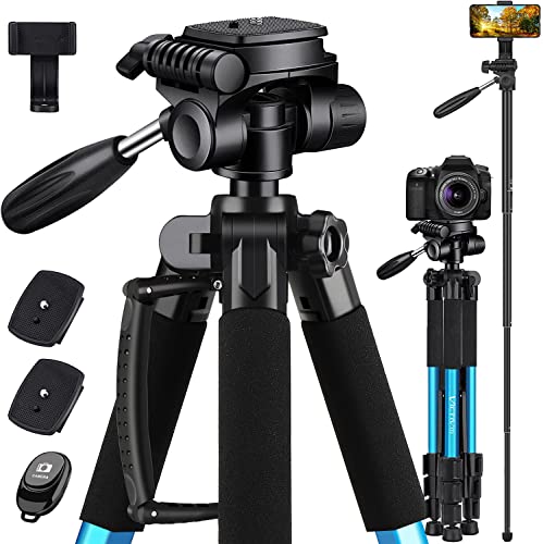 Victiv 72-inch Camera Tripod Aluminum T72 with Phone Tripod Mount- Lightweight Tripod & Monopod Compact for Travel with 2 Quick Release Plates for Canon Nikon DSLR Video Shooting - Blue