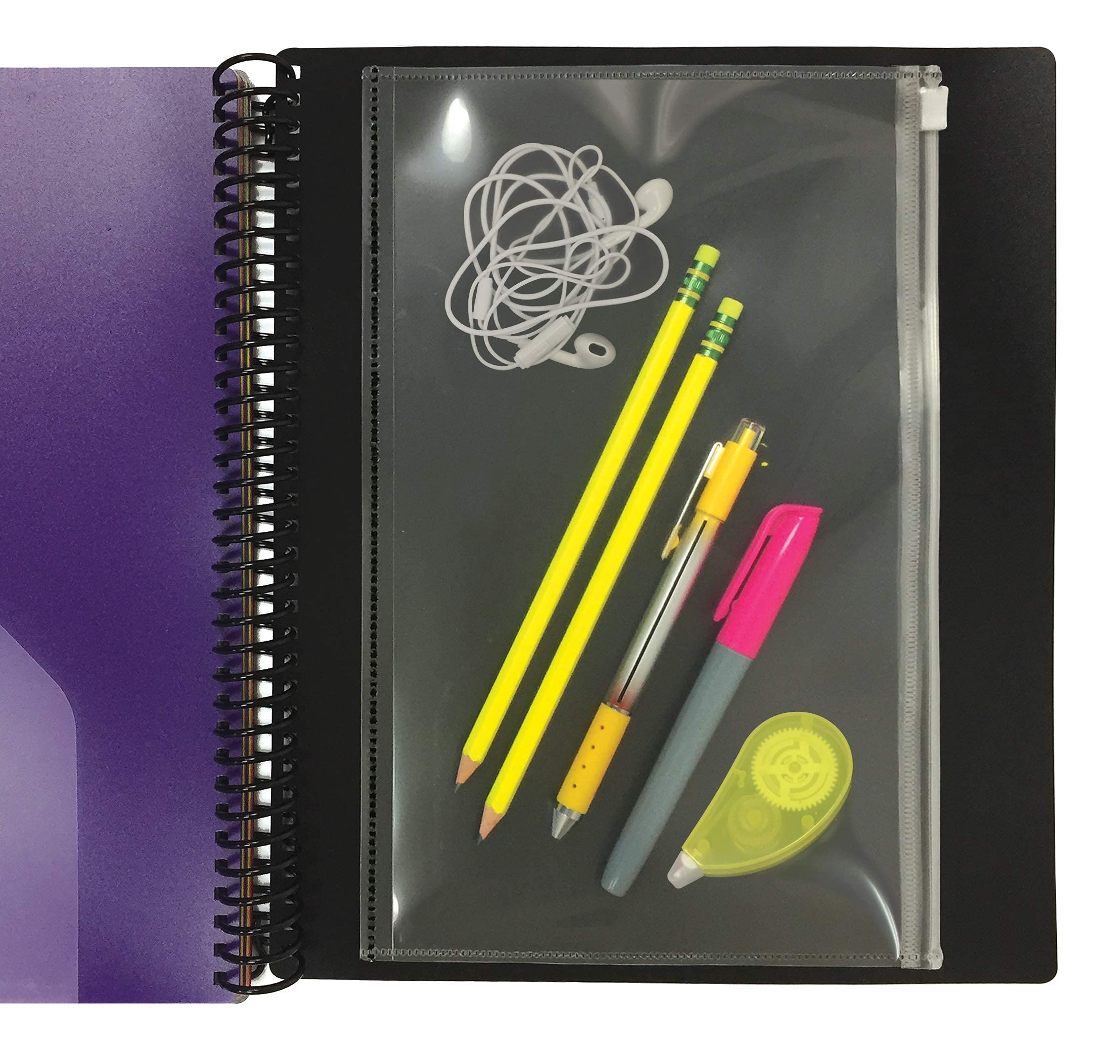 24 Pocket Poly Spiral Project Organizer, Heavy Duty, with Back Cover Utility Pouch, 1/3 Cut Tabs, 12 Tab Color Dividers, Clear View Front Cover, Letter Size, Project Folder, by Better Office Products