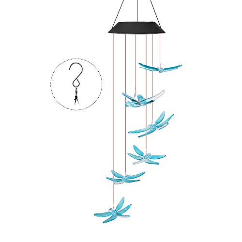 Outill Dragonfly LED Solar Color Changing Wind Chimes for Outside, Birthday Gifts for mom Grandma Wife Daughter Sister Aunt Grandma Women, Yard Decor for Christmas,Gardening Gifts