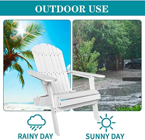 BSTOPHKL Adirondack Chair - Set of 2 Folding Wooden Adirondack Lounger Chair, Outdoor All-Weather Fire Pit Chairs Seating Accent Furniture Wood Chairs for Garden Backyard Lawn (White)