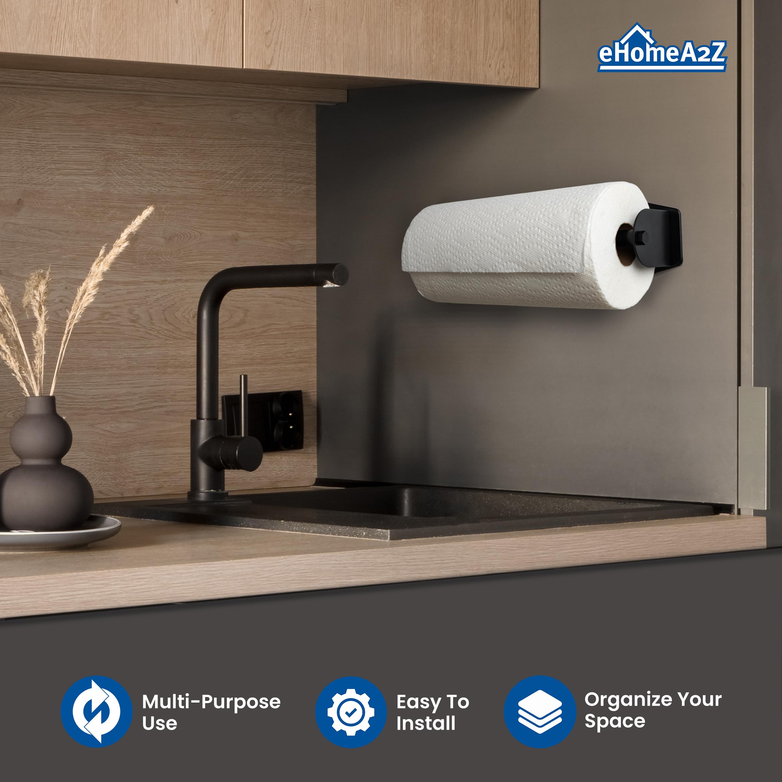 EHOMEA2Z Magnetic Paper Towel Holder Heavy Duty Steel Refrigerator Kitchen Fridge Bar Grill BBQ RV (Black, 1)