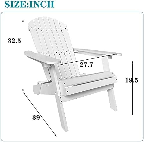 BSTOPHKL Adirondack Chair - Set of 2 Folding Wooden Adirondack Lounger Chair, Outdoor All-Weather Fire Pit Chairs Seating Accent Furniture Wood Chairs for Garden Backyard Lawn (White)