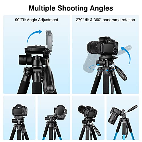 Victiv 72-inch Camera Tripod Aluminum T72 with Phone Tripod Mount- Lightweight Tripod & Monopod Compact for Travel with 2 Quick Release Plates for Canon Nikon DSLR Video Shooting - Blue