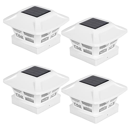 Solar Post Cap Lights Outdoor Solar Powered Post Lights Waterproof LED Fence Light Warm/Cool White 2 Modes Landscape Lamp for 4x4 Posts Garden Yard Deck Fence Patio Decor - White, 4 Packs