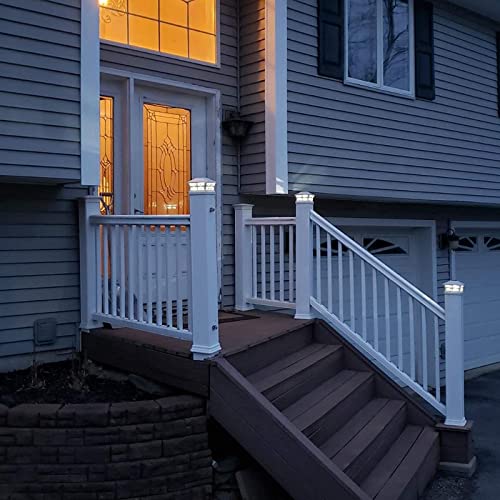 Solar Post Cap Lights Outdoor Solar Powered Post Lights Waterproof LED Fence Light Warm/Cool White 2 Modes Landscape Lamp for 4x4 Posts Garden Yard Deck Fence Patio Decor - White, 4 Packs