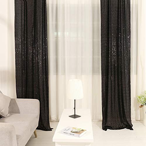 TRLYC Black Sequin Backdrop Curtain - 2 Panels 2.3x8FT Photography Backdrop Seamless Sequin Curtains