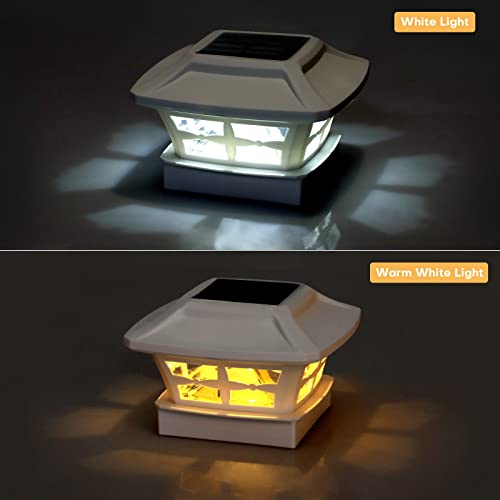 Solar Post Cap Lights Outdoor Solar Powered Post Lights Waterproof LED Fence Light Warm/Cool White 2 Modes Landscape Lamp for 4x4 Posts Garden Yard Deck Fence Patio Decor - White, 4 Packs