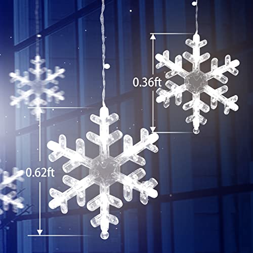 Christmas Snowflake Lights,13.9ft 192 LED Warm White & White Color Changing Snowflake Icicle Lights with 16 Drops,11 Modes Christmas Fairy Lights for Christmas Garden Patio Eave Roof Wall Decorations