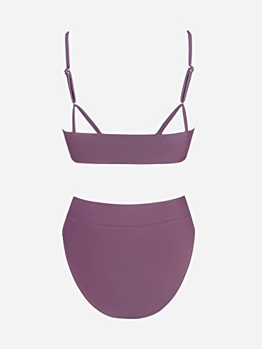 CUPSHE Bikini Set for Women Two Piece Swimsuits V-Wire Bralette High Waisted High Cut Cheeky Bottom S, Purple