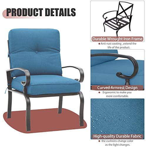 Incbruce Metal Outdoor Dining Chairs Patio Chairs Set of 2, Wrought Iron Chair Steel Frame Restaurant Chair, All-Weather Garden Seating Chair with Arms and Seat Cushions (Peacock Blue)