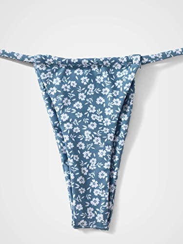 WDIRARA Women's Floral Print Tie Side Swimwear Straps Bikini Sets Swimsuits Blue White XS