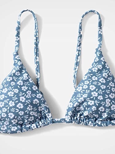 WDIRARA Women's Floral Print Tie Side Swimwear Straps Bikini Sets Swimsuits Blue White XS