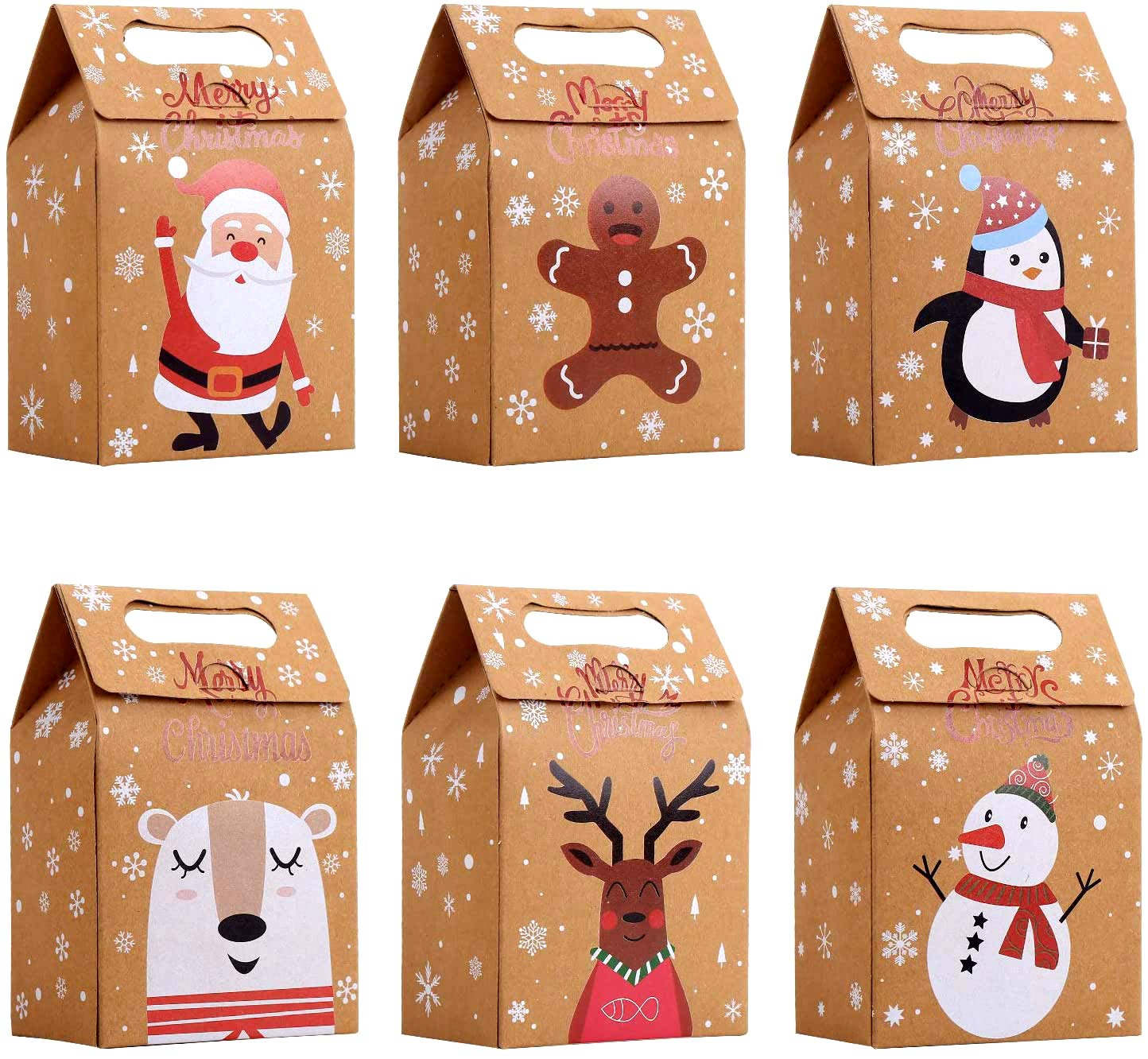 LOKIPA Christmas Kraft Paper Gift Bags, 24pcs Christmas Party Treat Goody Candy Boxes for Xmas Party Bag Fillers…