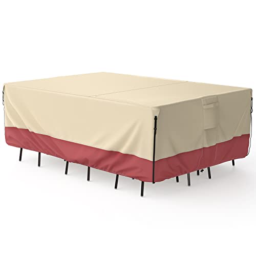 Patio Furniture Set Cover Waterproof, 600D Heavy Duty Lawn Patio Furniture Covers, U-COMSO Outdoor Sectional Sofa Cover Patio Table Chair Set Cover, 90 ''W x 62'' D x 28'' H, Beige & Orange