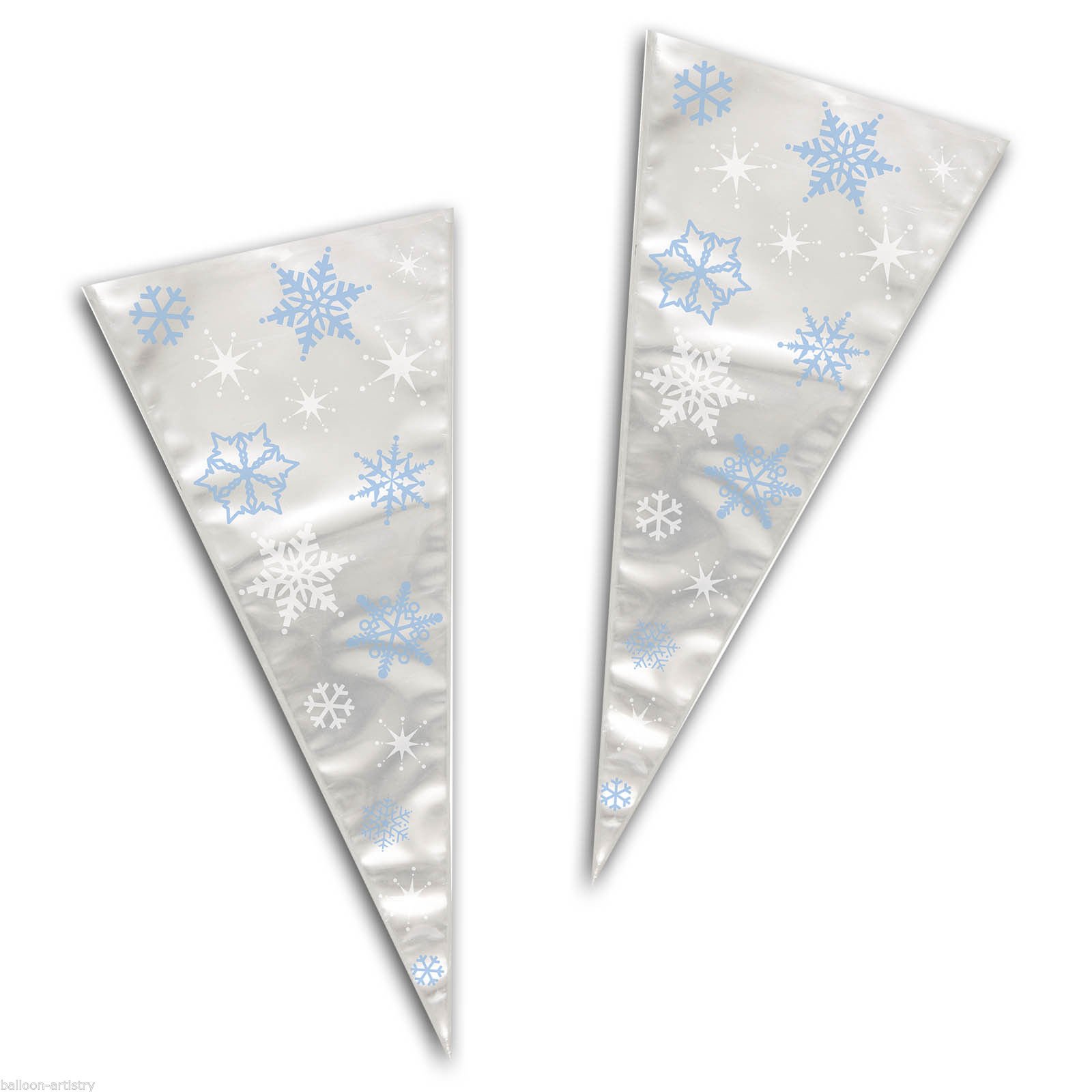 Unique Snowflake Winter Cone Cellophane Bags | 15" x 6.5" | 20 Pcs, Multicolor