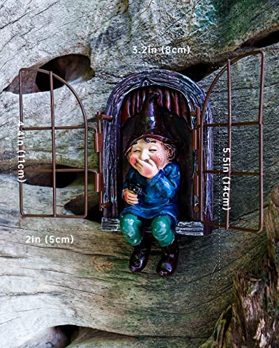 Gnome Tree Decorations Outdoor, Tree Stump Decor, 5.5 Inch Gnomes Garden Decorations, Elf Out The Door Tree Hugger, Funny Back Yard Decor, Garden Peeker Yard Art (Women)