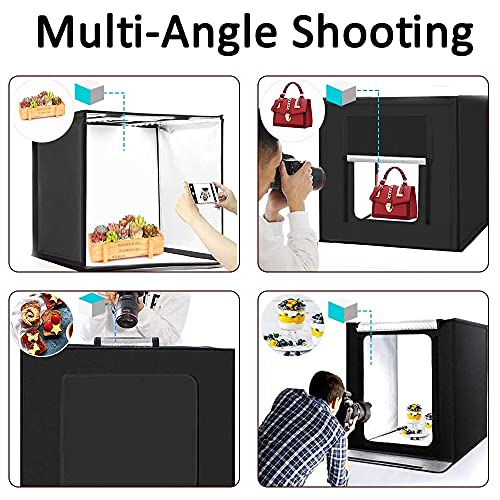 DUCLUS Portable Photo Studio Box 24" x 24", Adjustable Light Box with 120pcs SMD LED Beads, Photo Shooting Tent with White Light and 6 Color Background