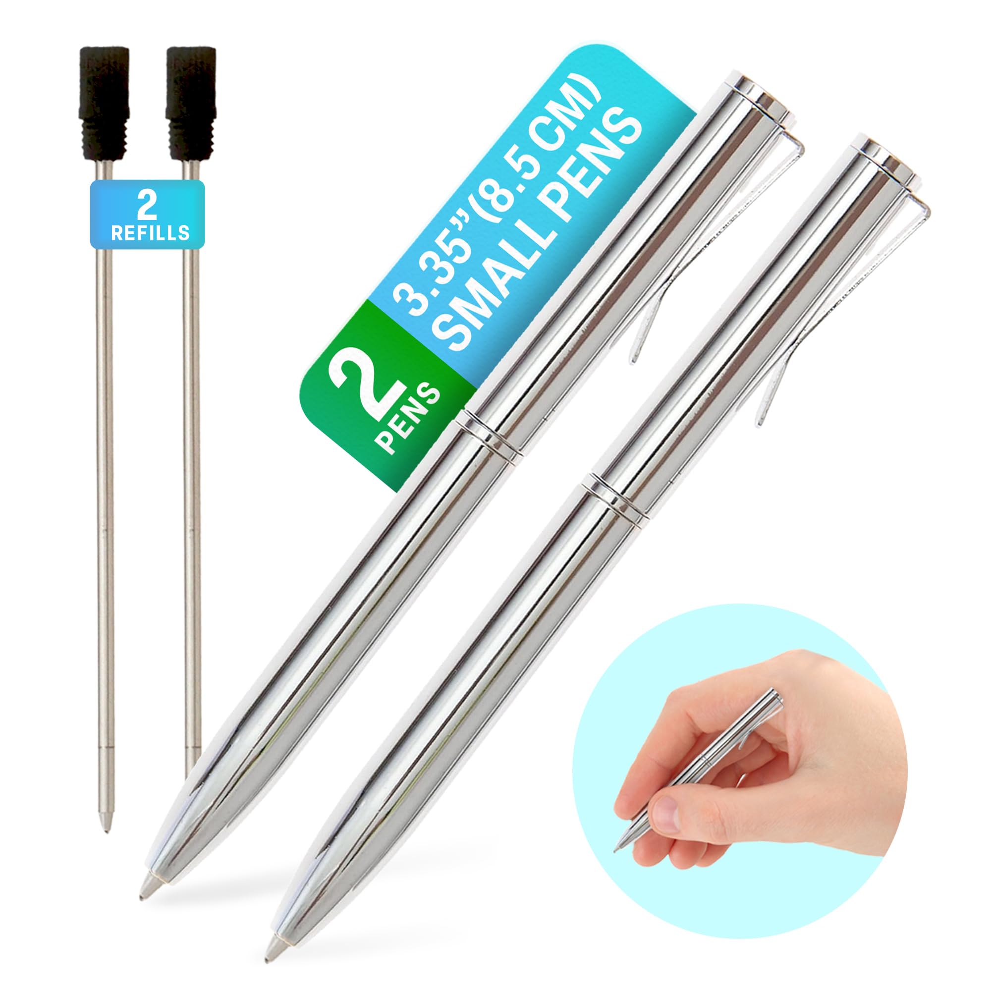 NarwhalCo Set of 2 Small Pens (3.35") for Pocket, Wallet, Planner, Purse or Passport
