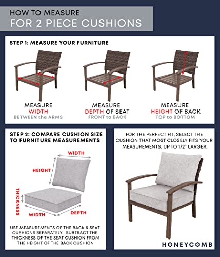 Honeycomb Outdoor Textured Solid Platinum Grey Deep Seating Patio Cushion Set: Resilient Foam Filling, Weather Resistant and Stylish Set, Seat: 24" W x 23" D x 6.5β T; Back: 27" W x 24β L