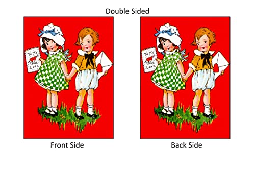 Happy Valentine's Day Garden Flag - Retro Valentines Day Yard Flag - Valentines Day Garden Flags 12x18 Double Sided - Red Vintage Garden Flag Design by Jolly Jon