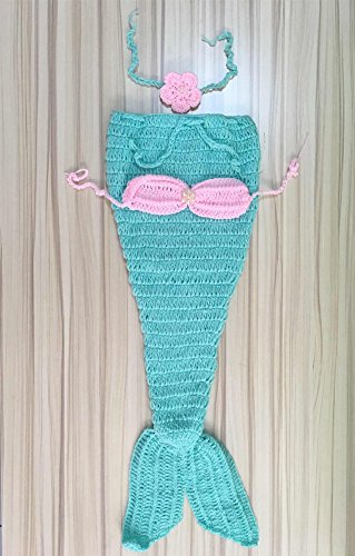 Pinbo Newborn Baby Photography Prop Crochet Mermaid Headband Bra Tail