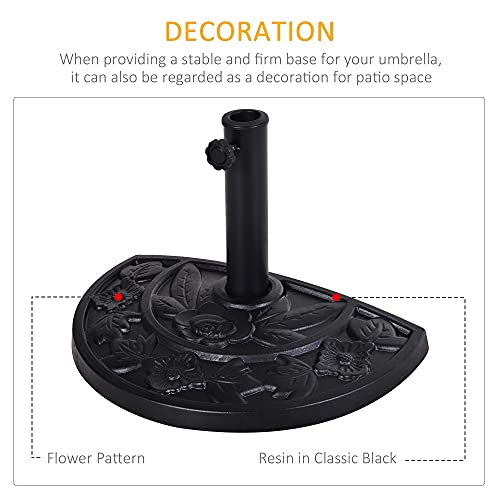 Outsunny 20lbs Half Round Patio Umbrella Base Outdoor Decorative Resin Parasol Stand Holder for Φ1.5, Φ1.9 Pole, for Lawn, Deck, Backyard, Garden, Black