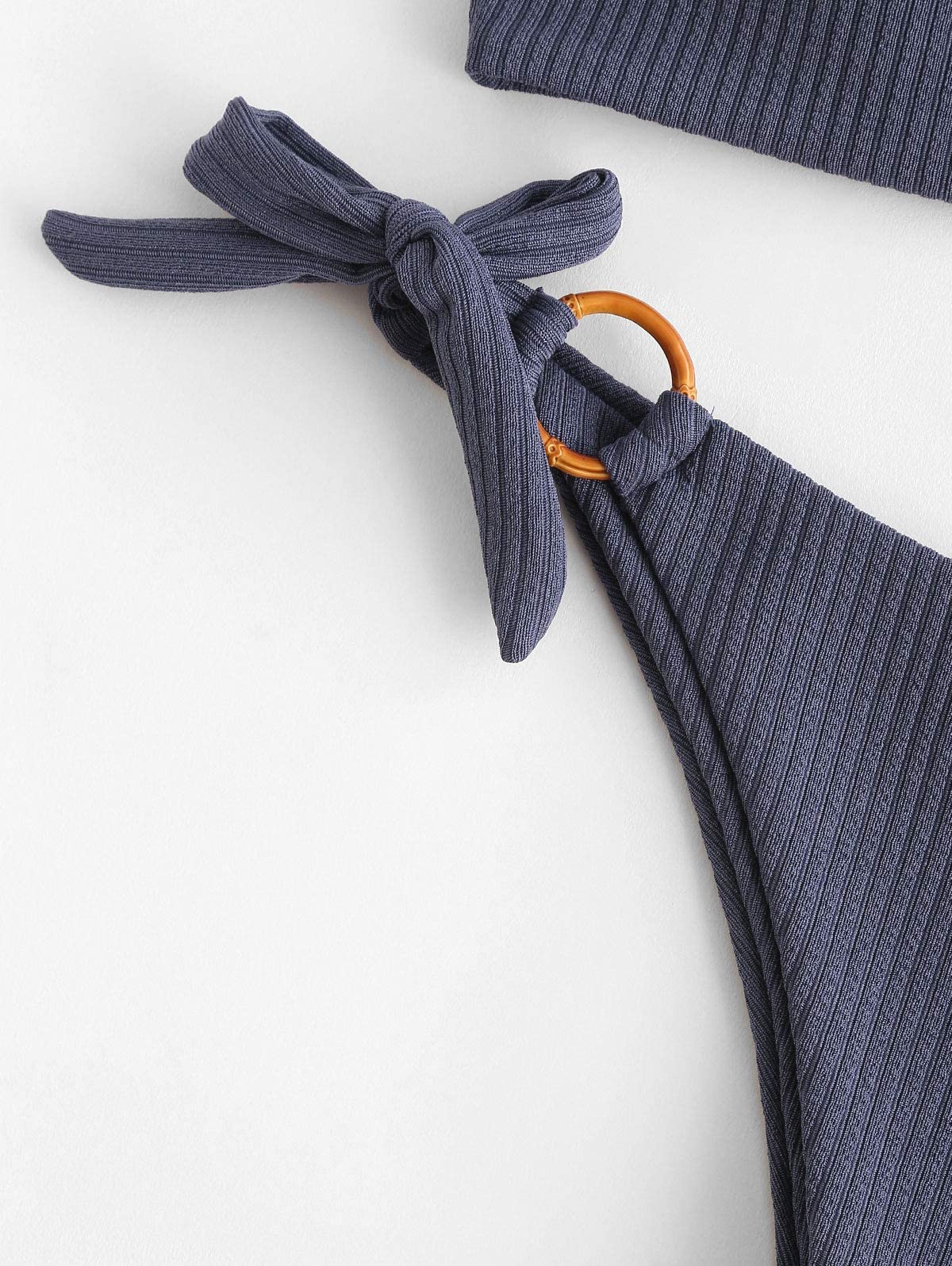 ZAFUL Women's Ribbed Solid O-Ring String Bikini Tie Side Swimsuit Two Pieces Bathing Suit Small
