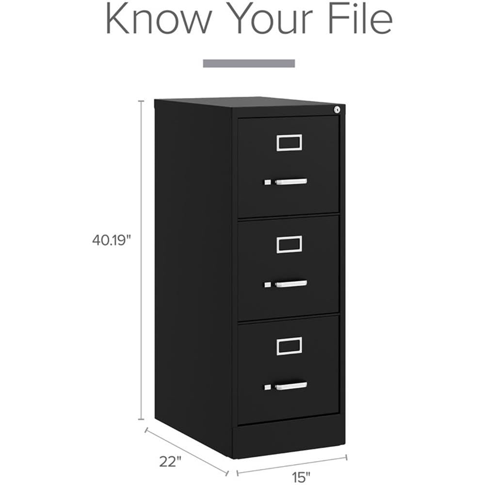 Hirsh 22-in Deep 3 Drawer - Letter Width - Vertical Metal File Cabinet - Black - Commercial Grade - Fully Assembled