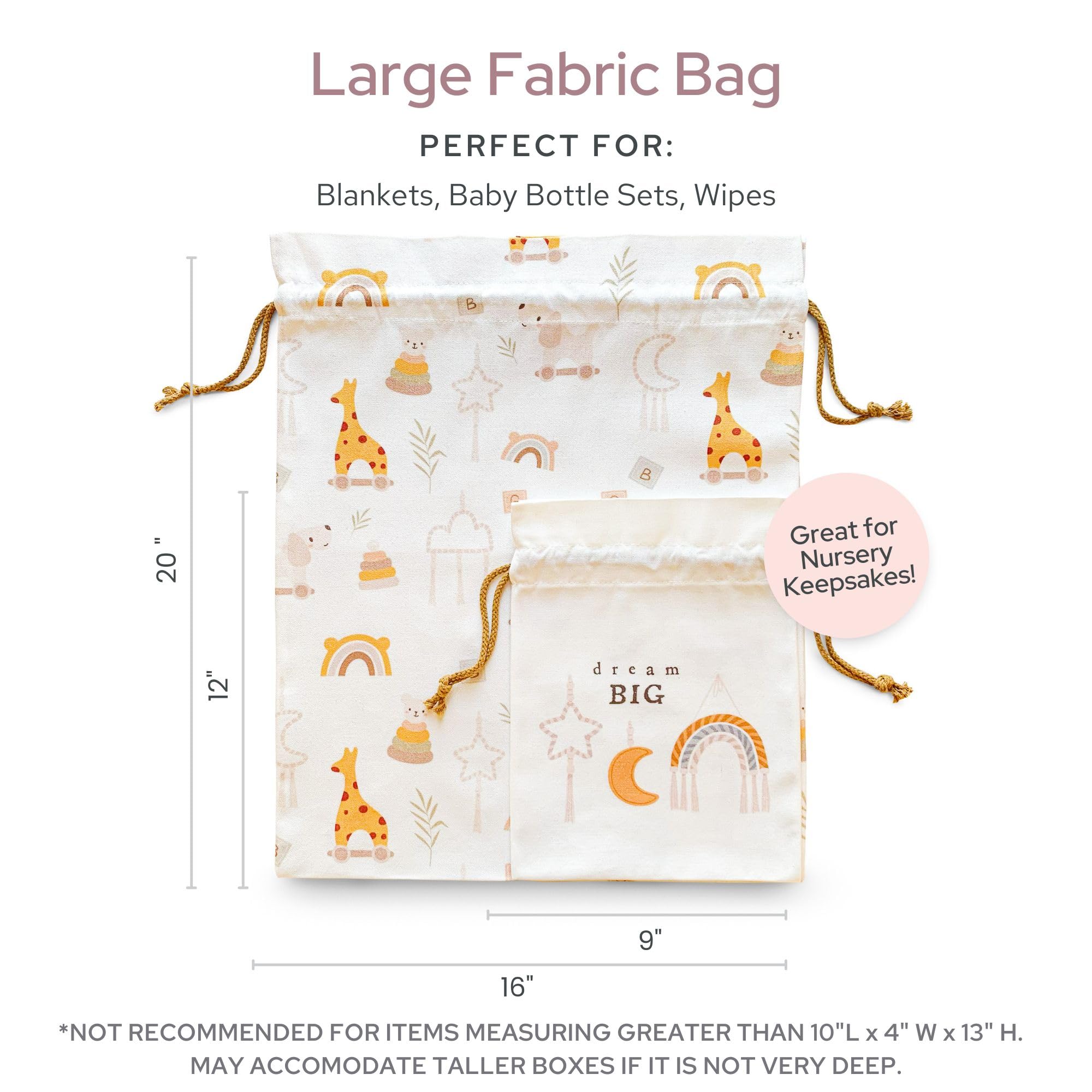 Gather & Knot Drawstring Gift Bags | 20" Large 12" Small | Premium Canvas | Reusable Fabric Wrap for Baby Shower, Neutral Gender Reveal, Kid Birthday | Boho Toy