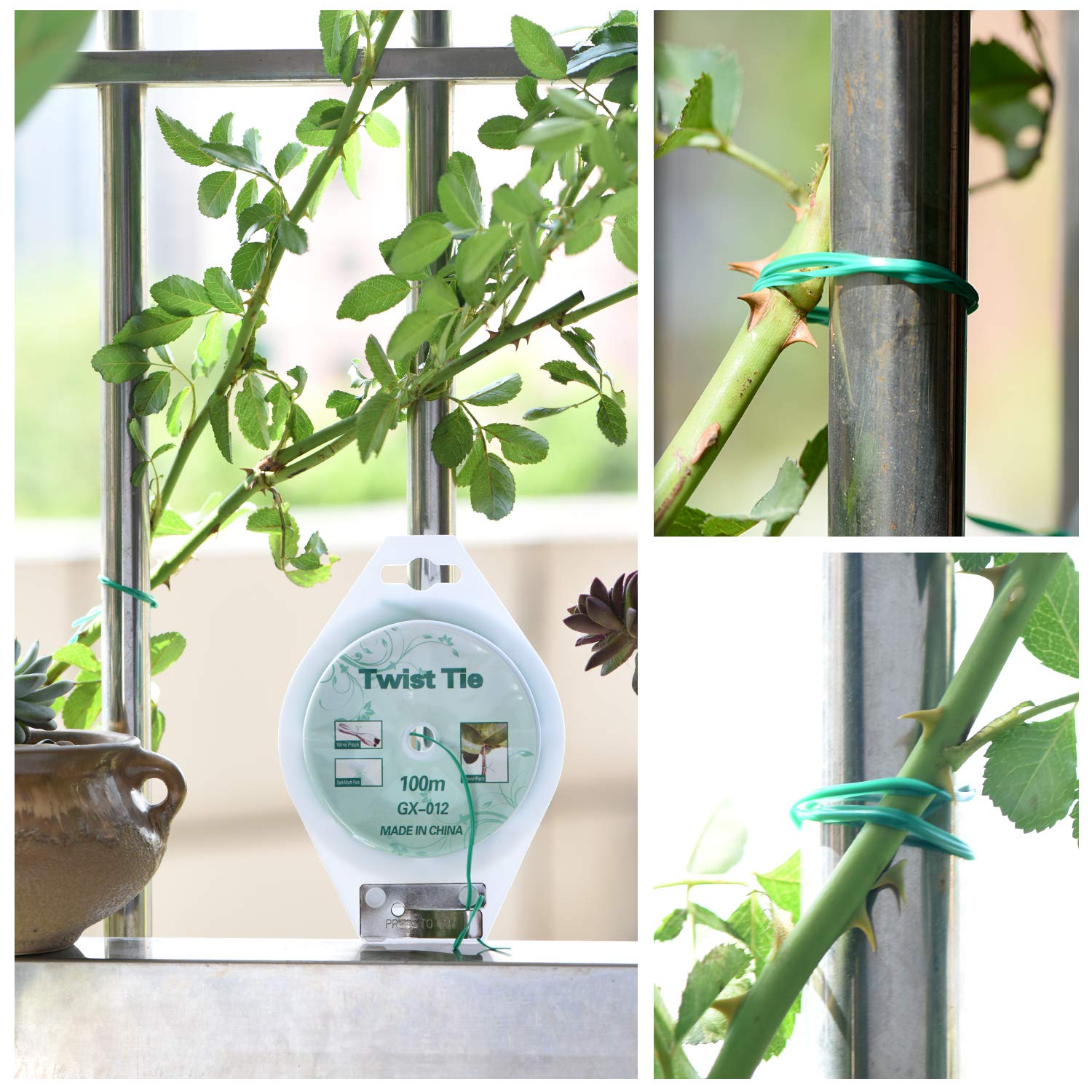 YDSL 328ft (100m) Twist Ties, Green Garden Plant Ties with Cutter for Gardening and Office Organization, Home