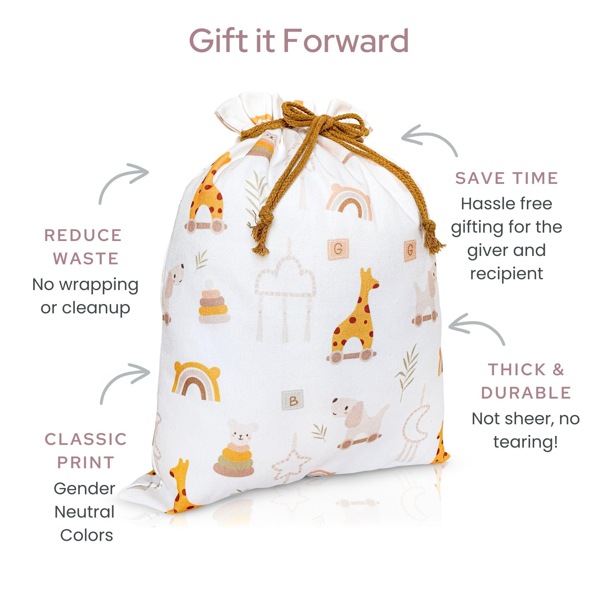 Gather & Knot Drawstring Gift Bags | 20" Large 12" Small | Premium Canvas | Reusable Fabric Wrap for Baby Shower, Neutral Gender Reveal, Kid Birthday | Boho Toy