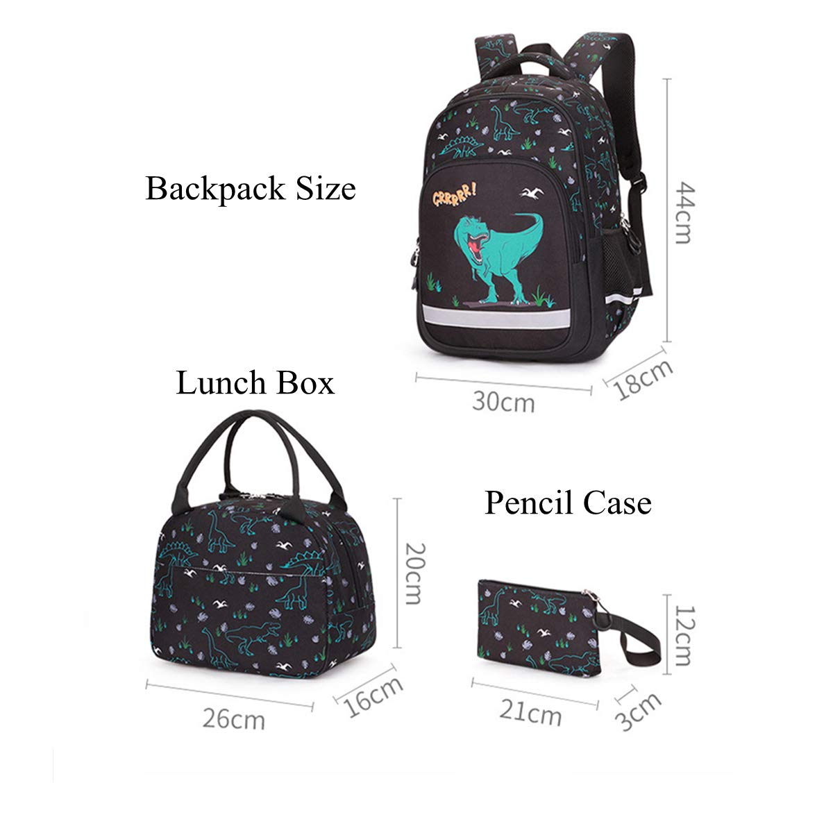 VIDOSCLA 3Pcs Cute Cartoon Prints Backpack Primary Schoolbag Outdoor Travel Daypack Elementary Student Bag Kit Knapsack for Kids