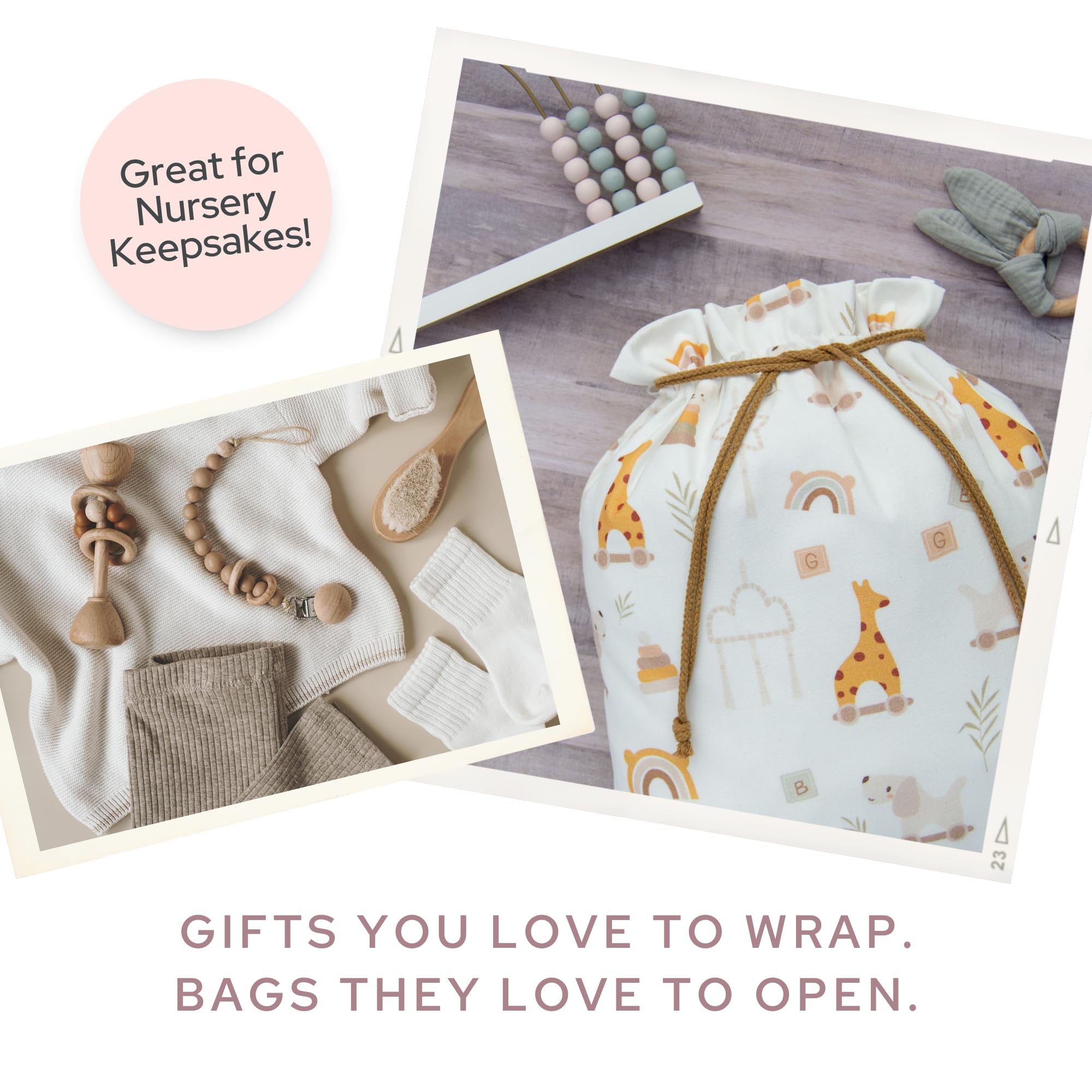 Gather & Knot Drawstring Gift Bags | 20" Large 12" Small | Premium Canvas | Reusable Fabric Wrap for Baby Shower, Neutral Gender Reveal, Kid Birthday | Boho Toy